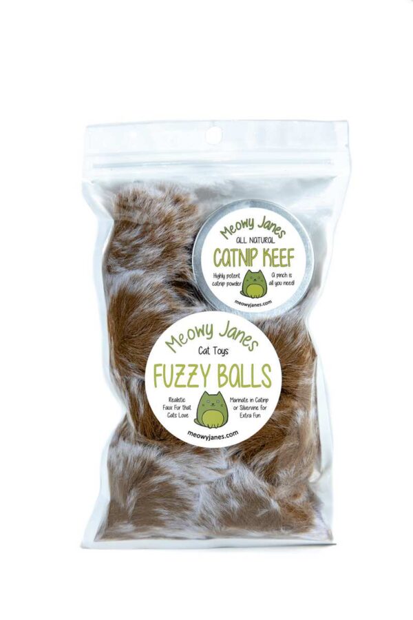 10 Furry Ball Toys with Dry Rub Powder - Meowy Janes